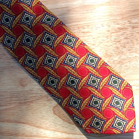 Lands' End | Accessories | Geometric Red And Gold Mens Tie | Poshmark